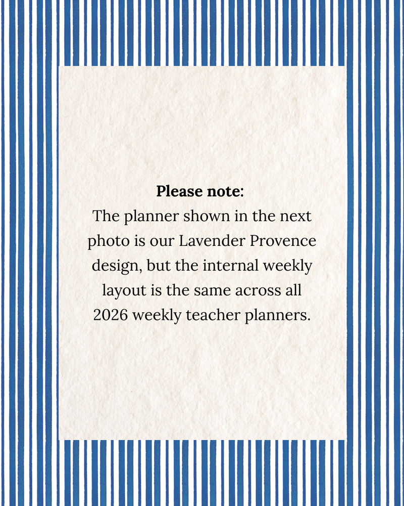 2026 Weekly Teacher Planner | Navy Stripe