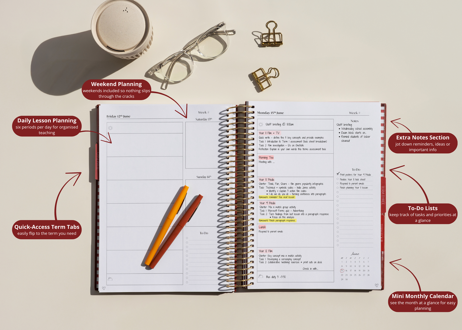 2026 Daily Teacher Planner | Navy Stripe
