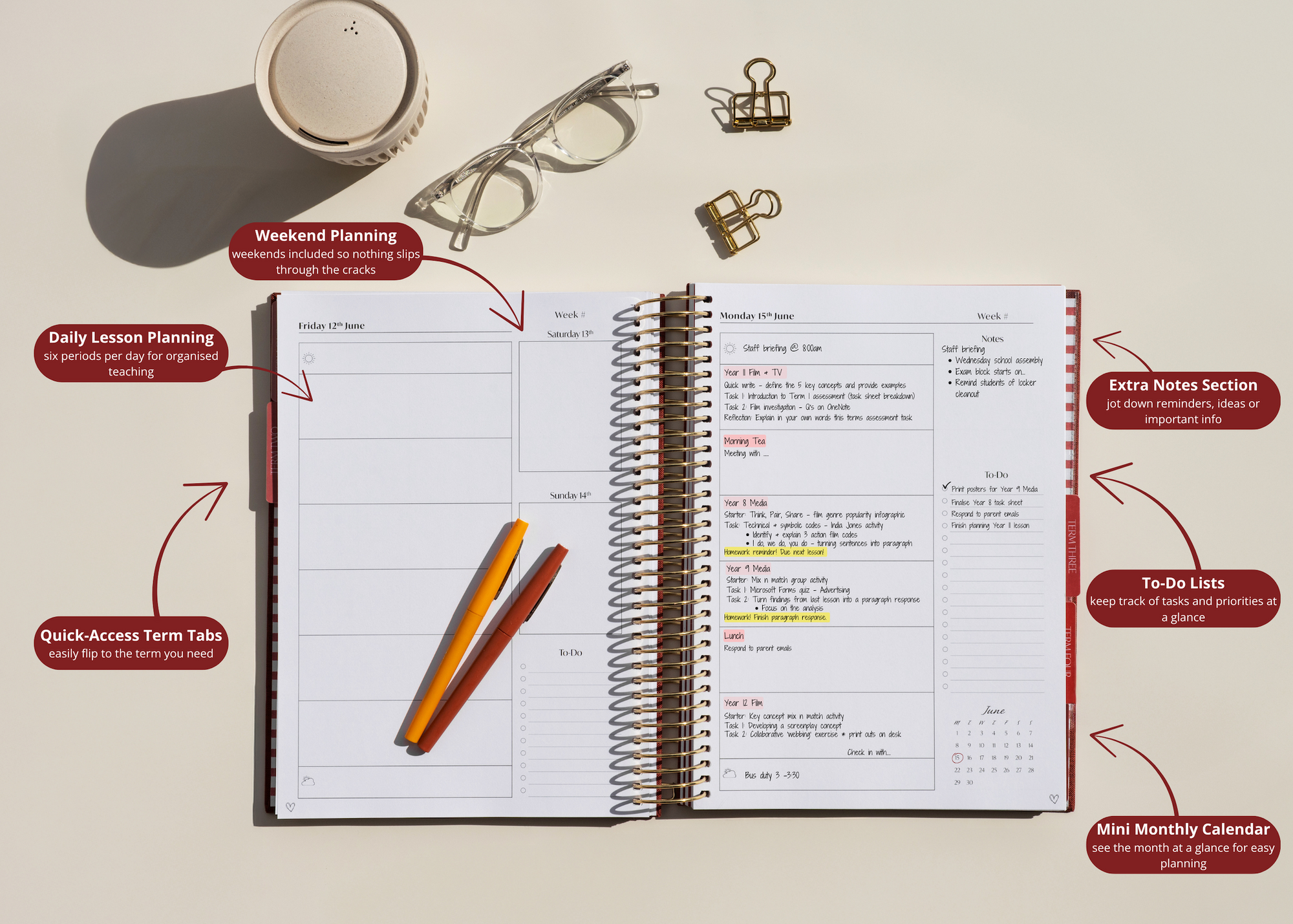2026 Daily Teacher Planner | Navy Stripe